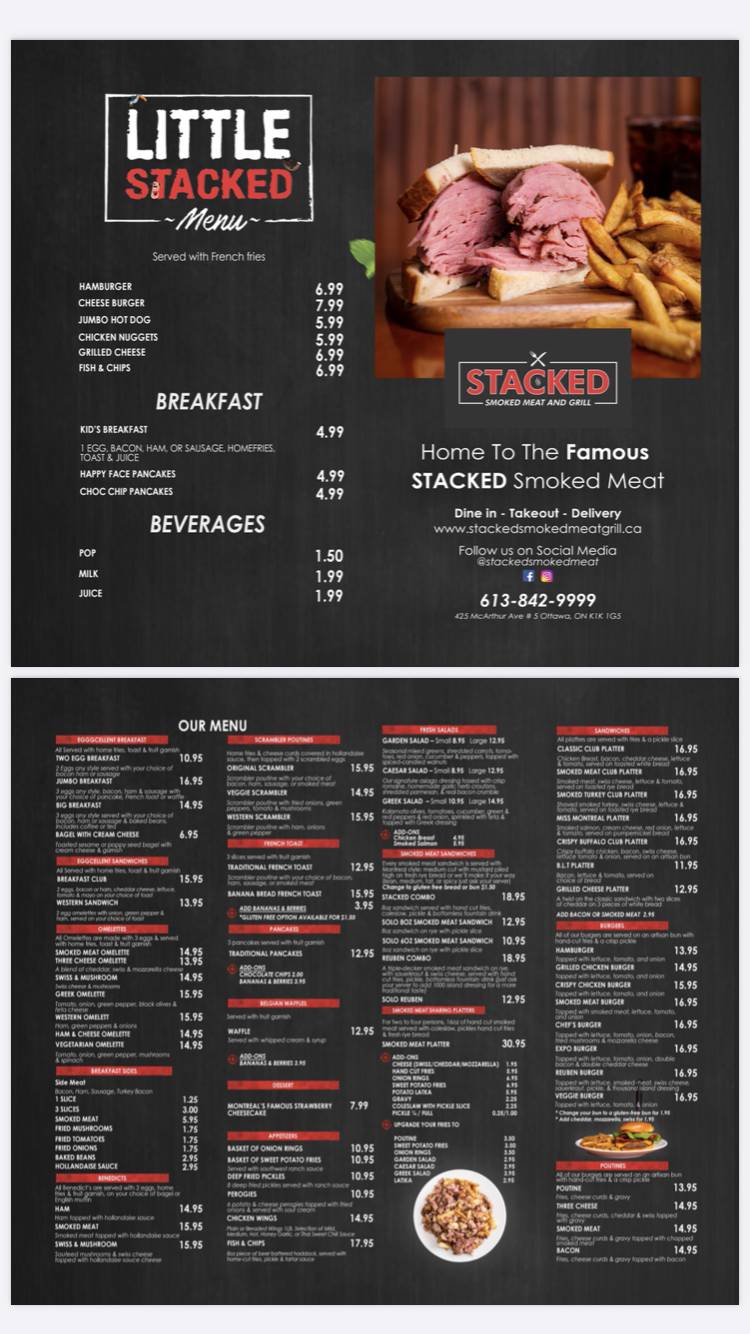 Menu at STACKED - Smoked Meat & Grill restaurant, Ottawa, 425 McArthur ...