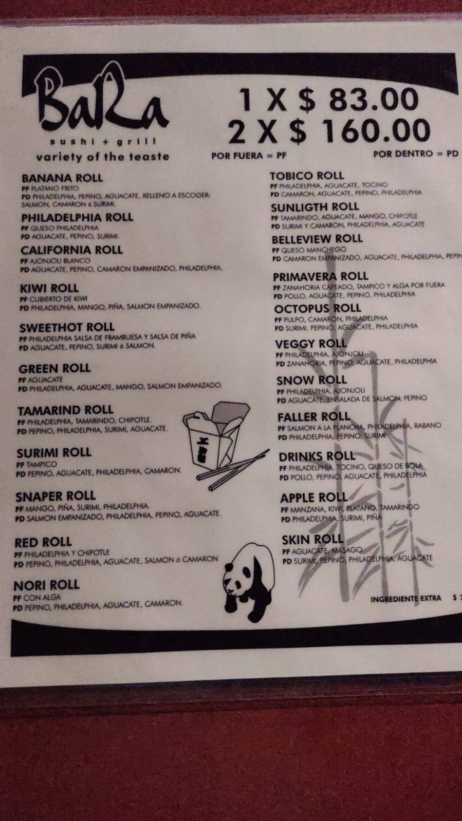 Carta de SUSHI BaRa GRILL, Merida, Calle 21 281