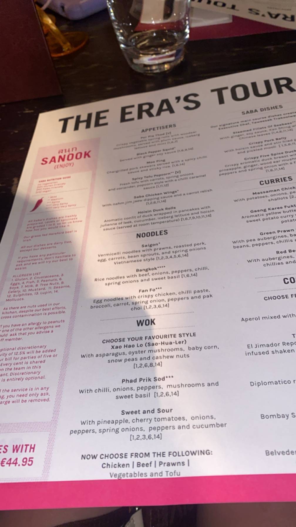 Menu at Saba restaurant, Dublin, 22 Baggot Street Upper