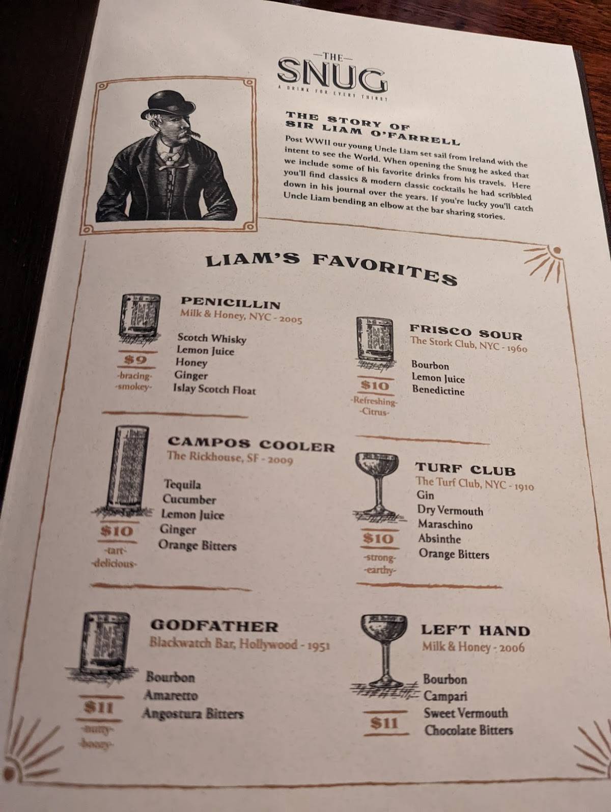 Carta del pub y bar The Snug, Sacramento