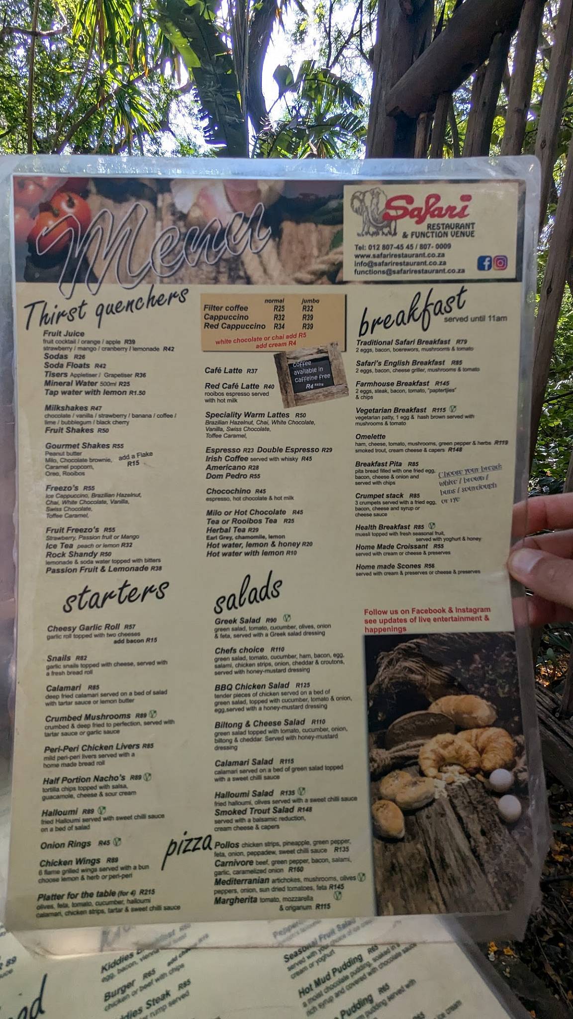 Menu at Safari Restaurant and Function Venue, Pretoria, Safari Garden ...