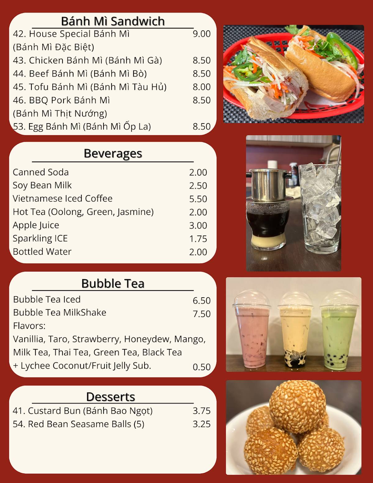 Menu at Saigon Cafe, Bellingham
