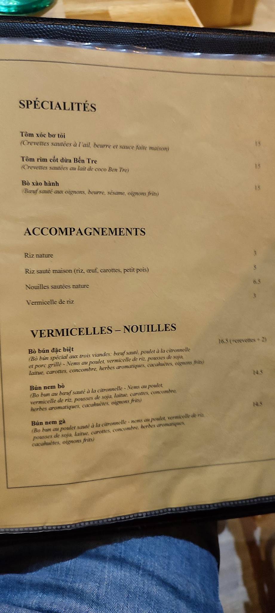 Menu au Saigon Retro restaurant, Coignières