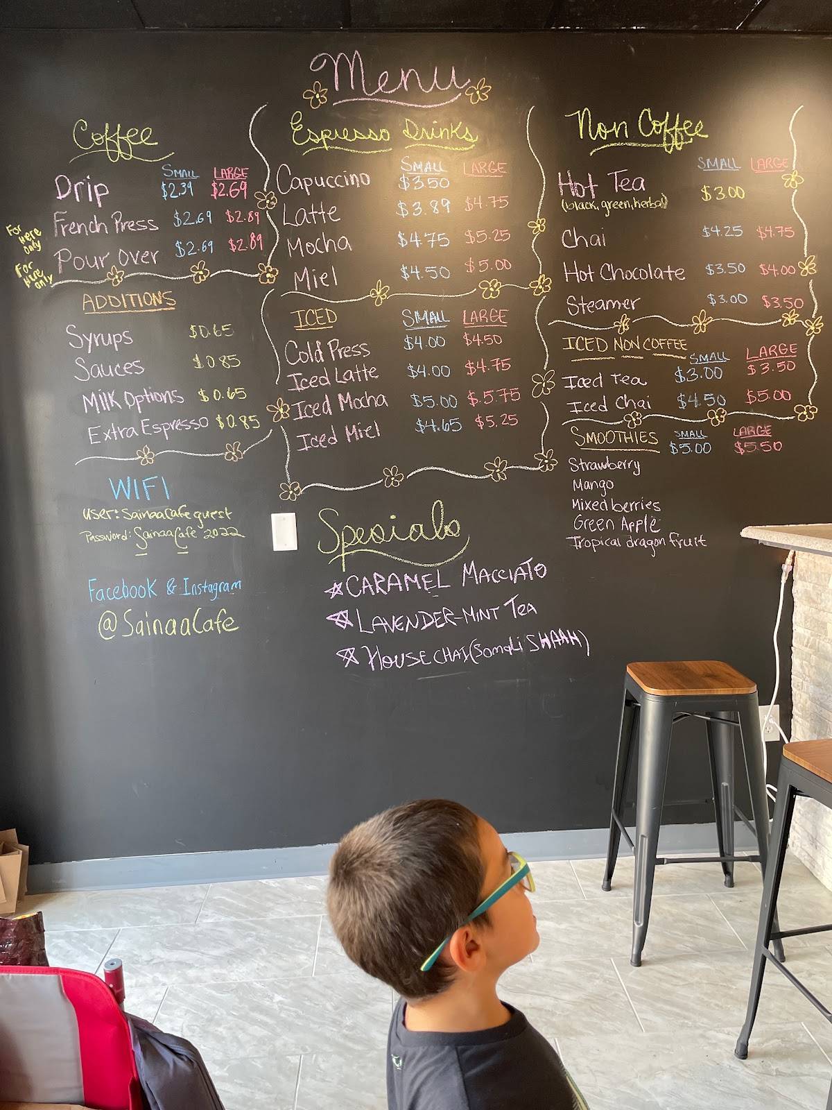 Menu at Sainaa Cafe, Minneapolis