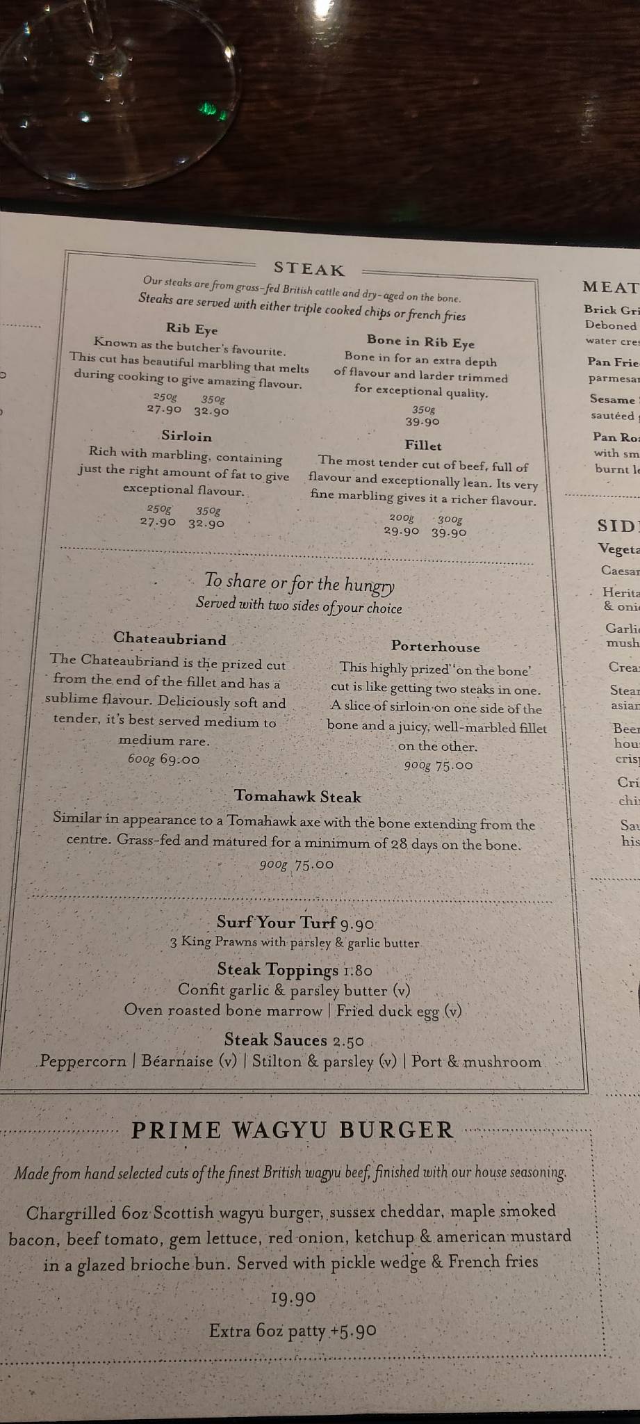 Menu at Prime Steak and Grill steakhouse, St Albans, 83-85 London Rd