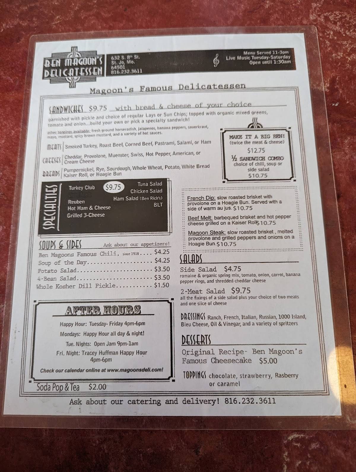 Menu at Magoons Famous Delicatessen pub & bar, Saint Joseph