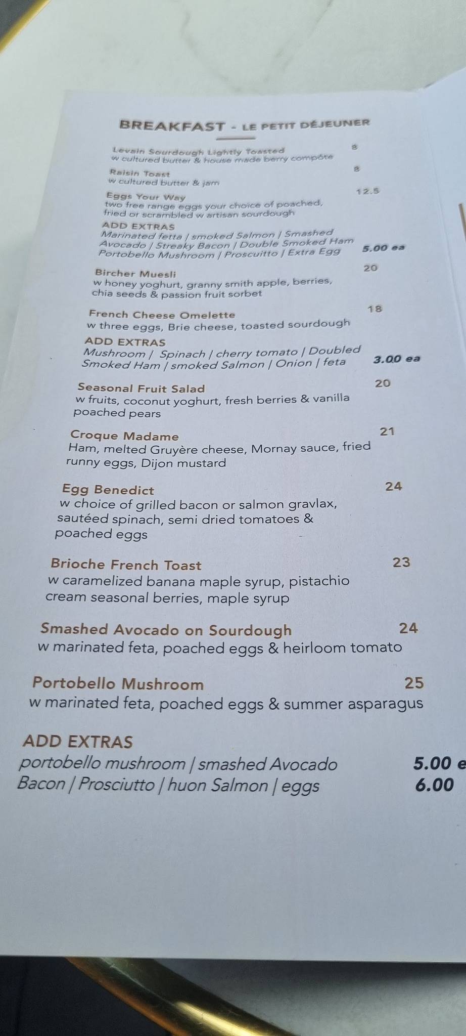 Menu at Saisons restaurant, Barangaroo
