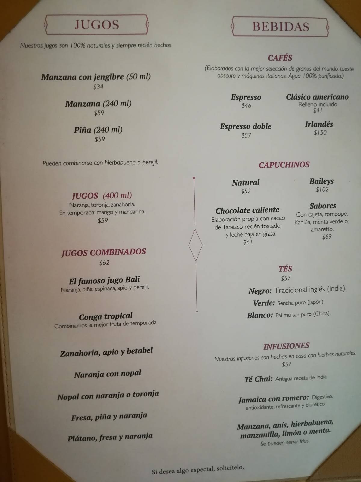 Carta del restaurante Saks Polanco, Ciudad López Mateos, Campos Elíseos 133