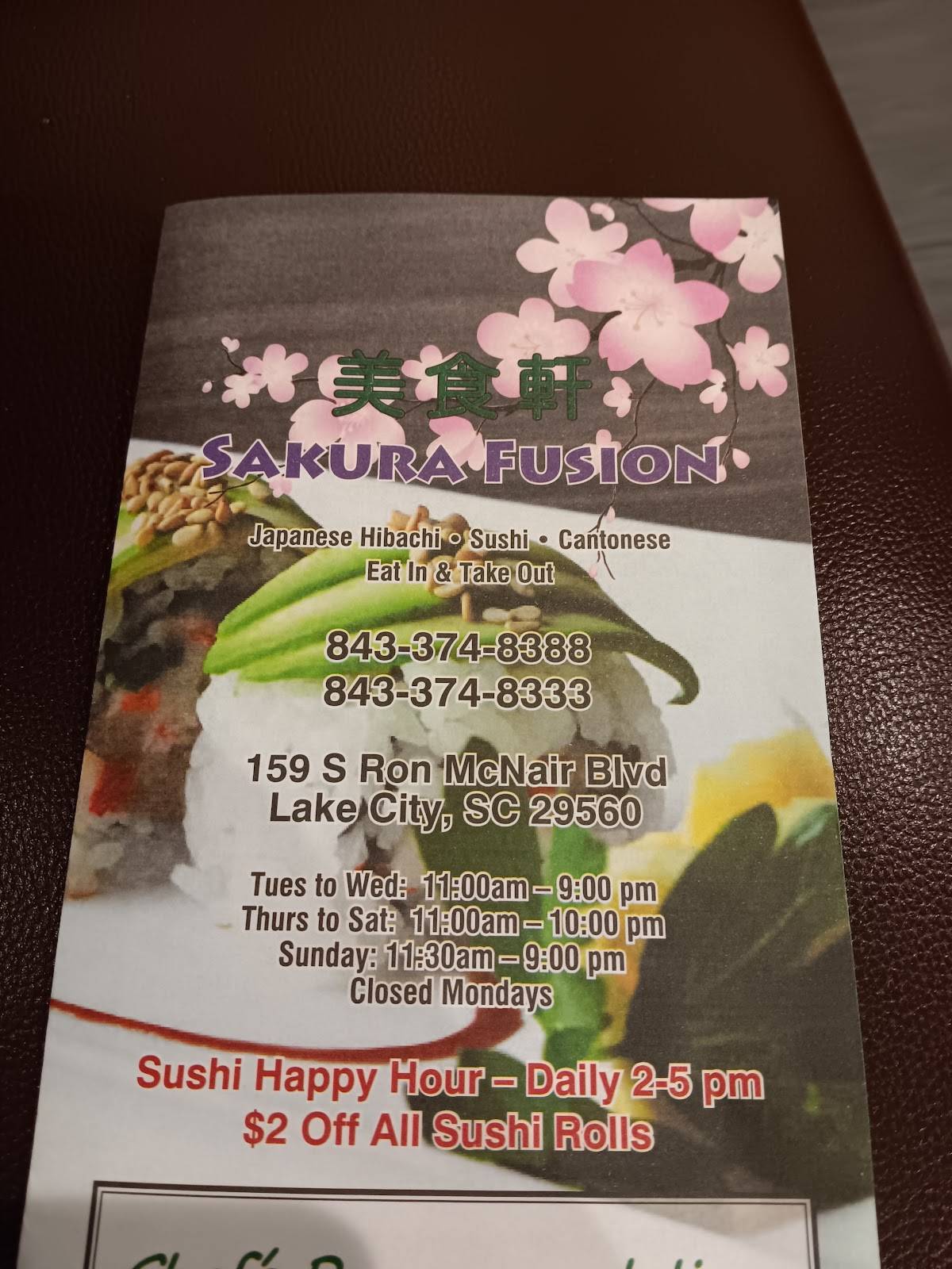 Menu at Sakura Fusion restaurant, Lake City