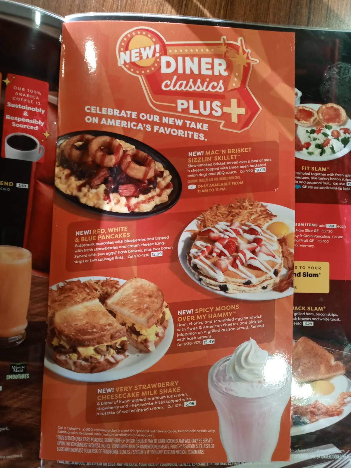 Menu at Denny's restaurant, Salinas, De la Torre St