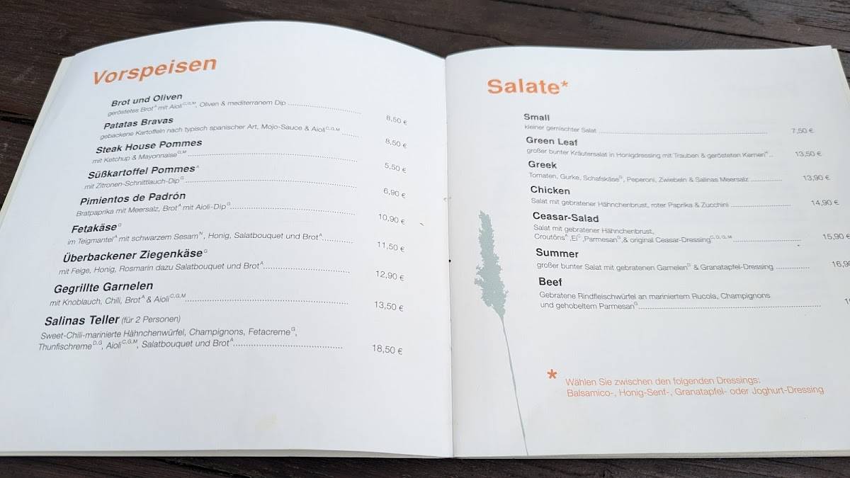 Speisekarte von Salinas Restaurant, Mönchengladbach