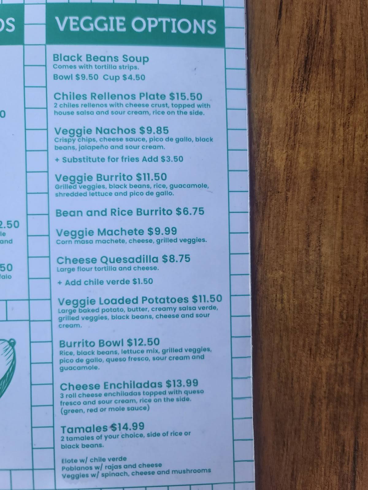 Menu at Salsa Verde Restaurant, Tucson, 210 N Pantano Rd