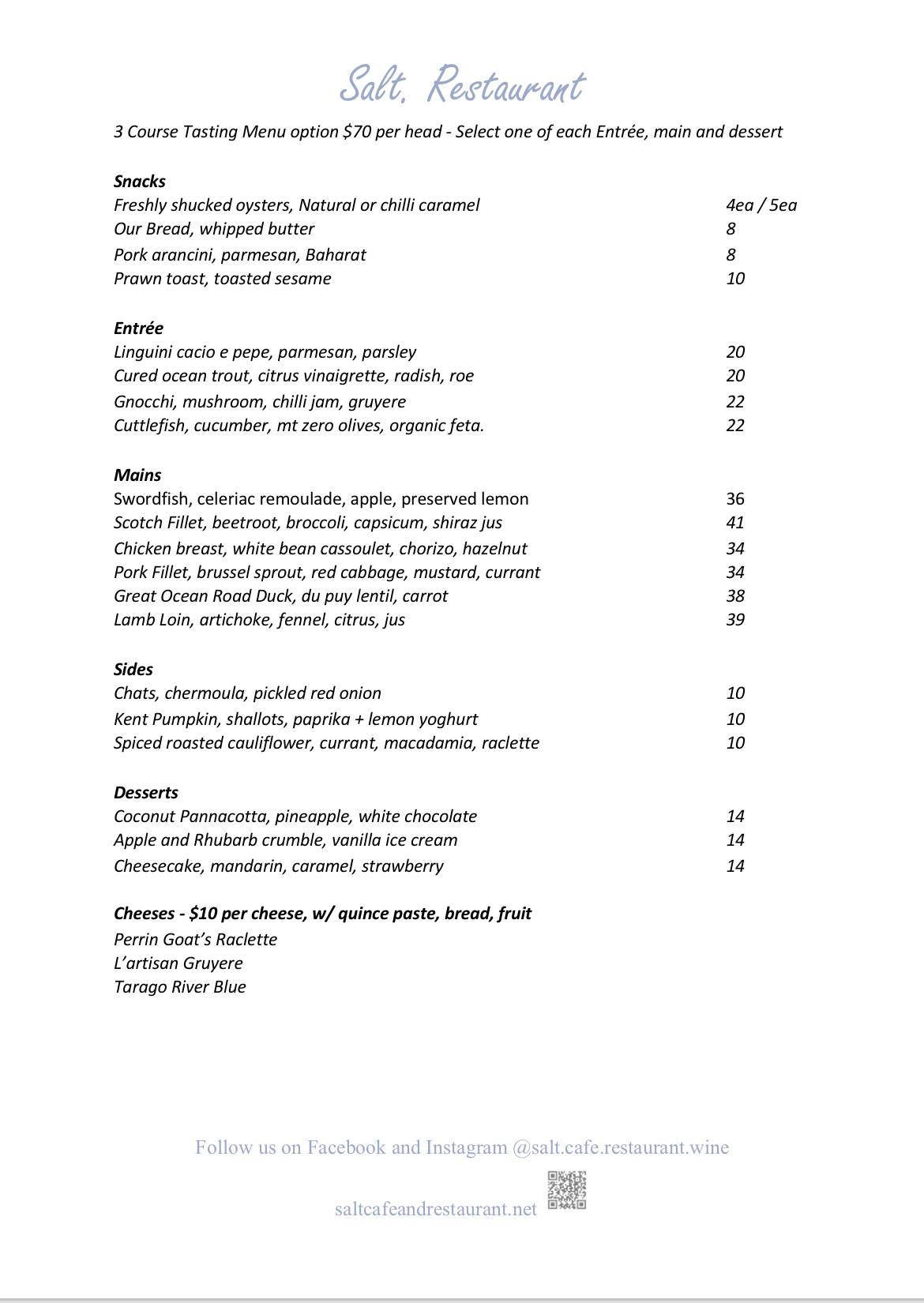 Menu at Salt Cafe Restaurant Wine, Warrnambool