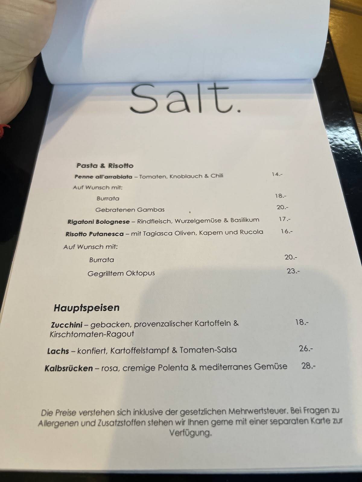 Speisekarte von Salt. Düsseldorf restaurant, Düsseldorf