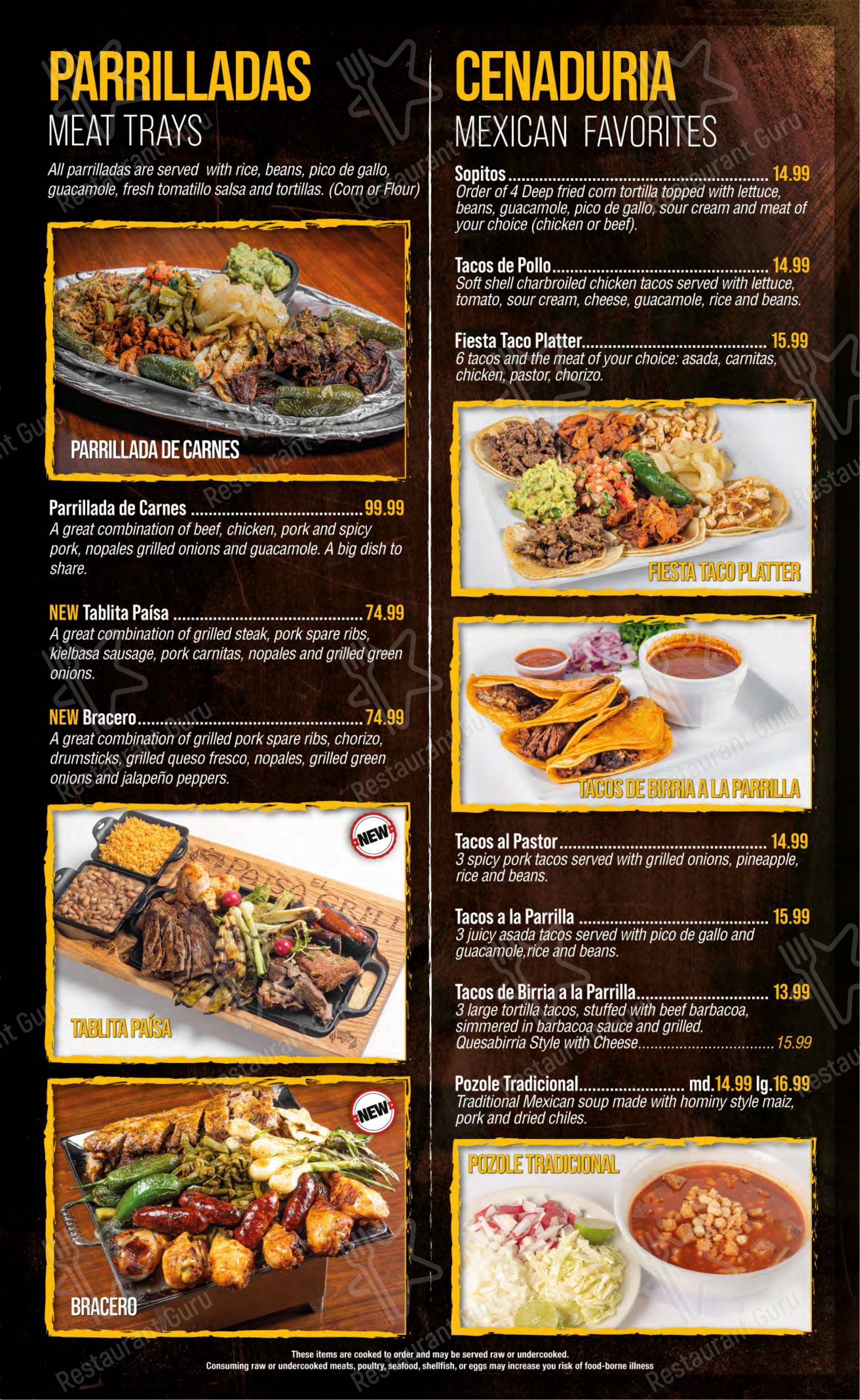 Menu at El Paisa Grill restaurant, West Valley City, S 3200 W