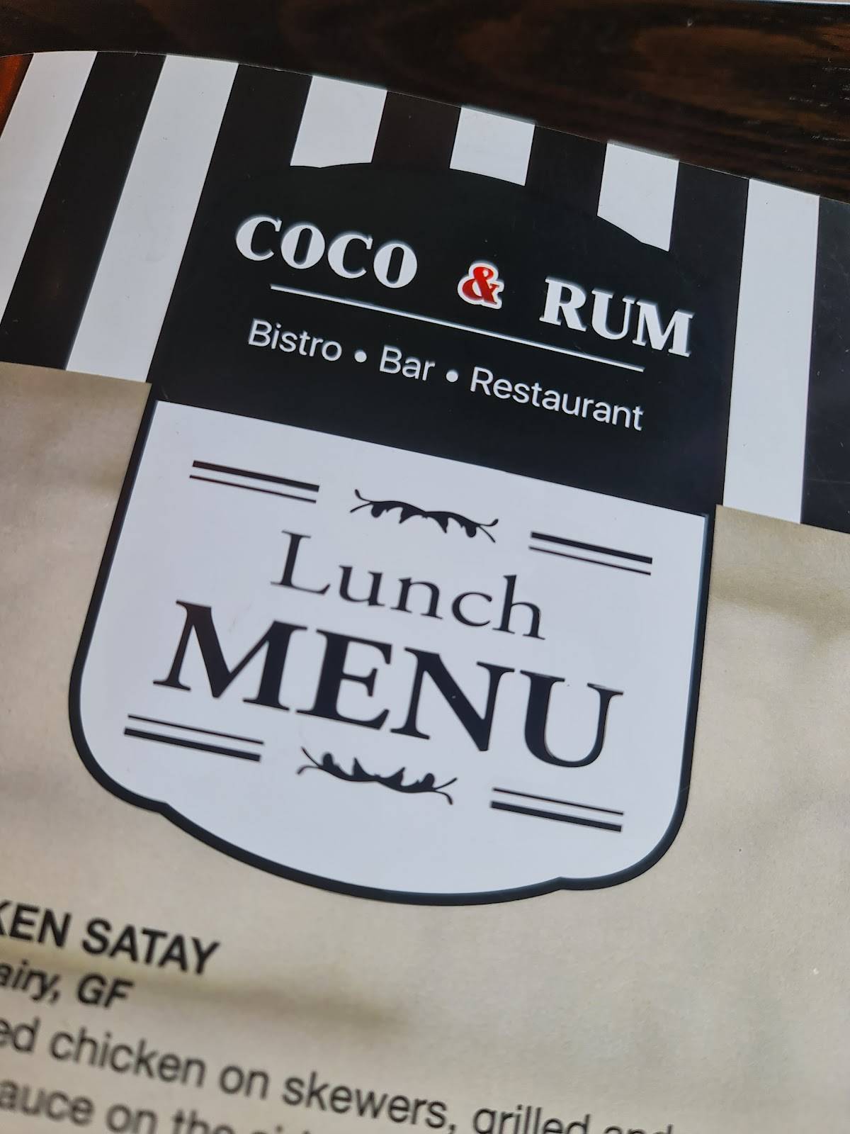 Menu at Coco & Rum restaurant, Saltburn-by-the-Sea
