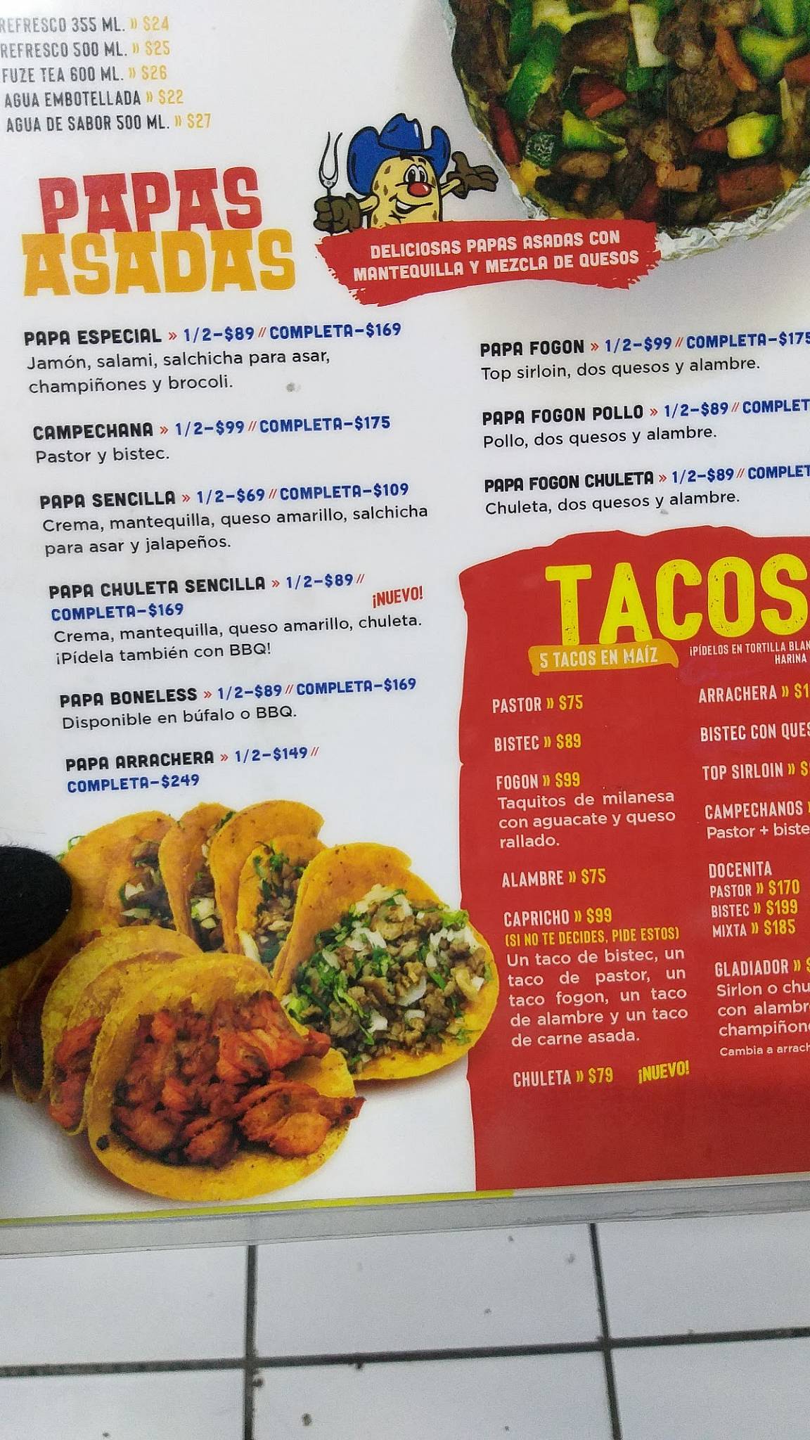 Carta del restaurante El Fogón, Saltillo, Luis Echeverría Álvarez 954