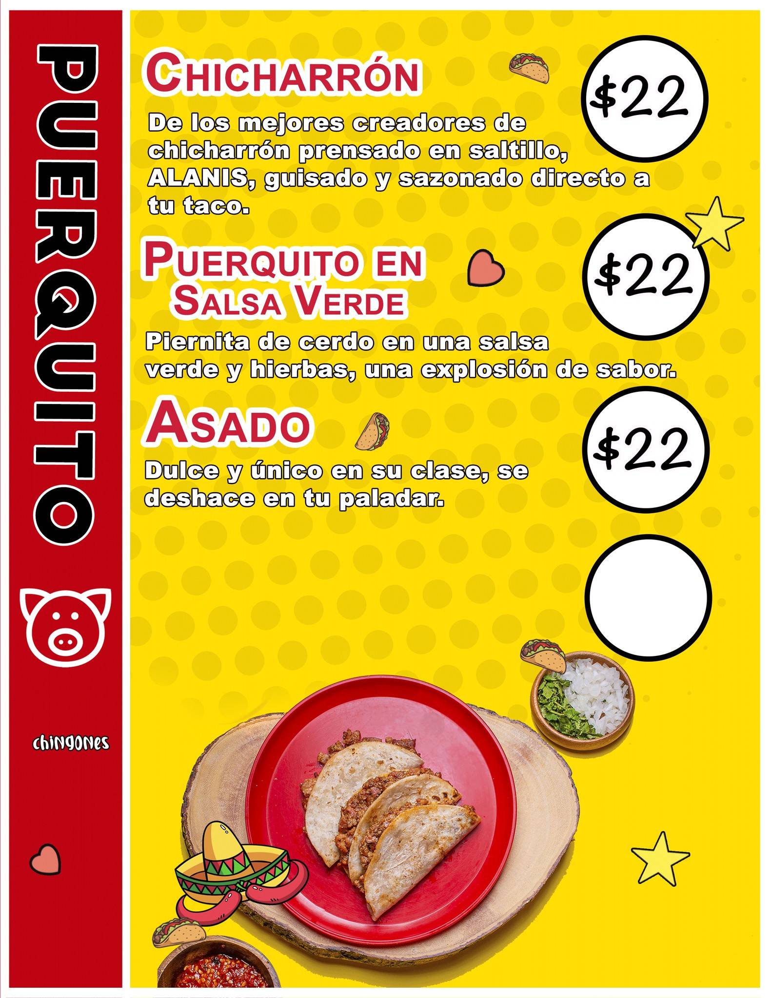 Carta del restaurante Los Mañaneros Tacos Chingones, Saltillo, Blvd ...