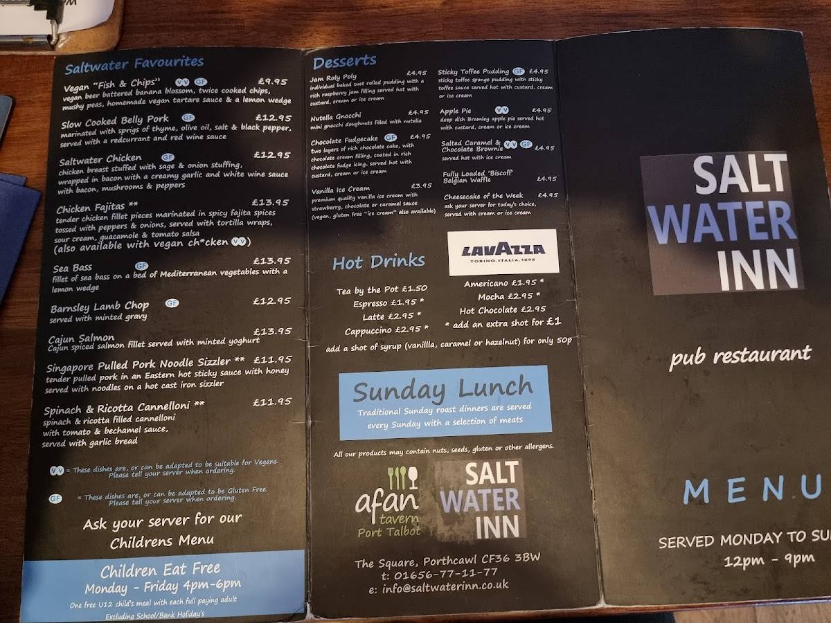 Menu at Saltwater Inn pub & bar, Porthcawl