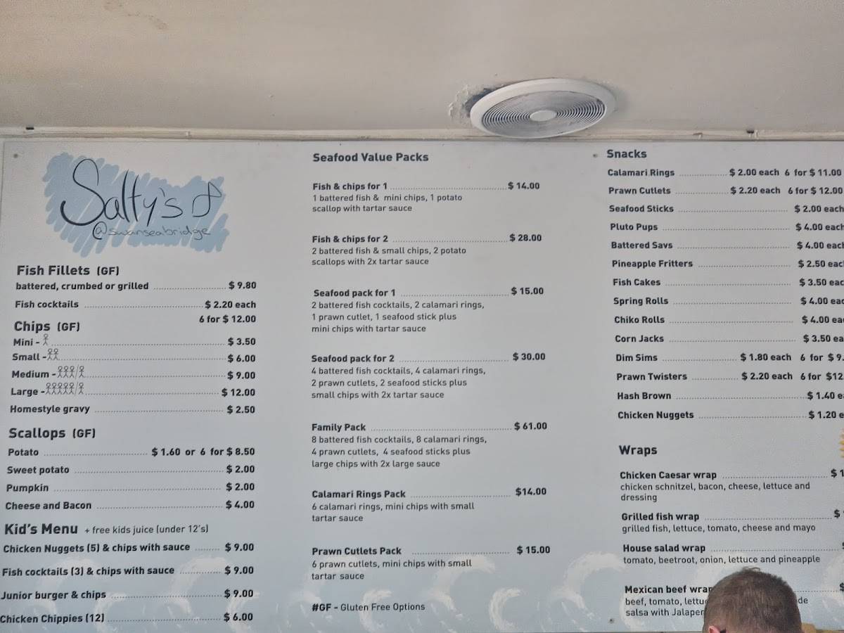 Menu at Salty's @ Swansea Bridge restaurant, Swansea