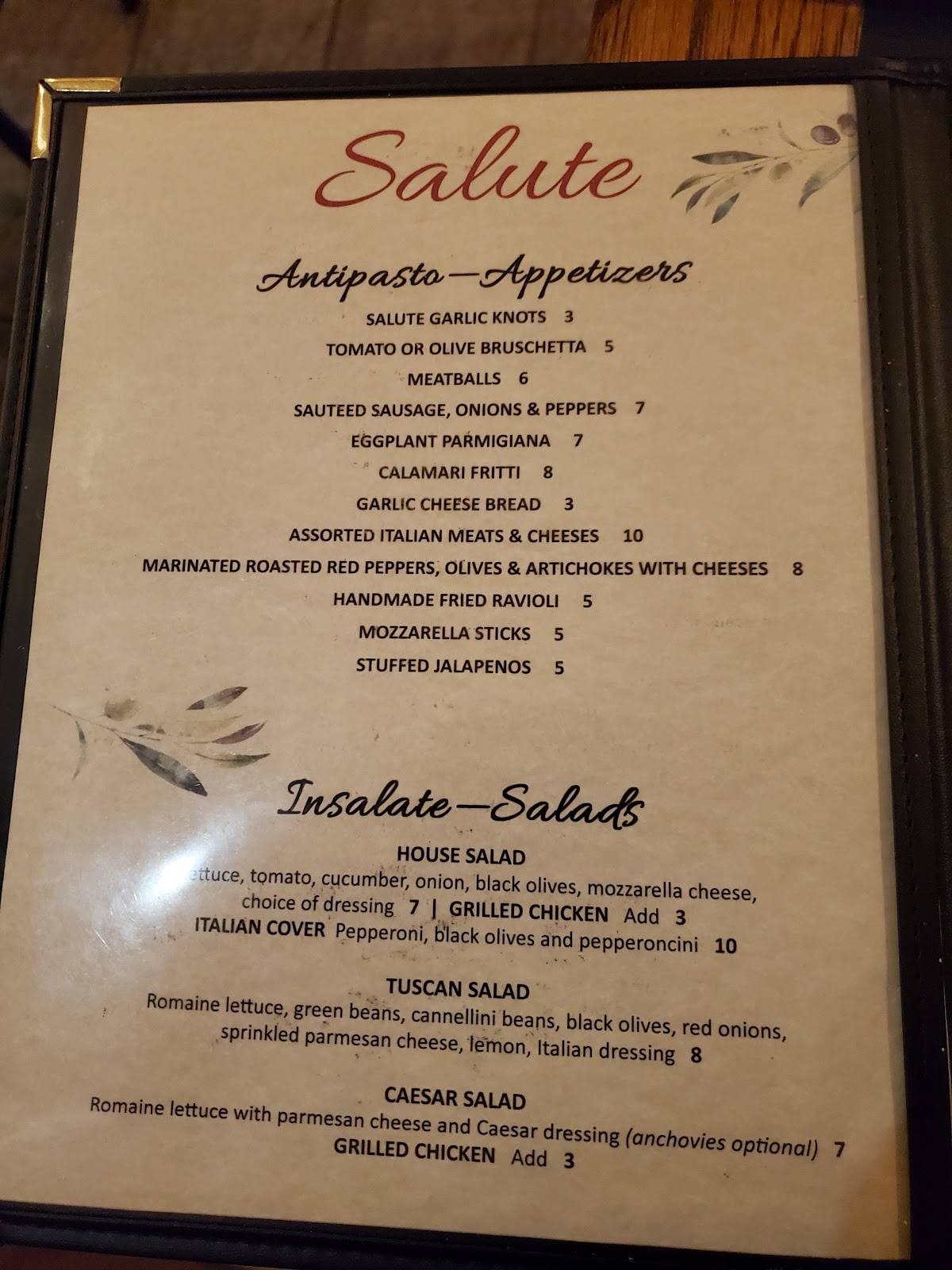 Menu at Salute Italian Restaurant, Racine, 314 Main St