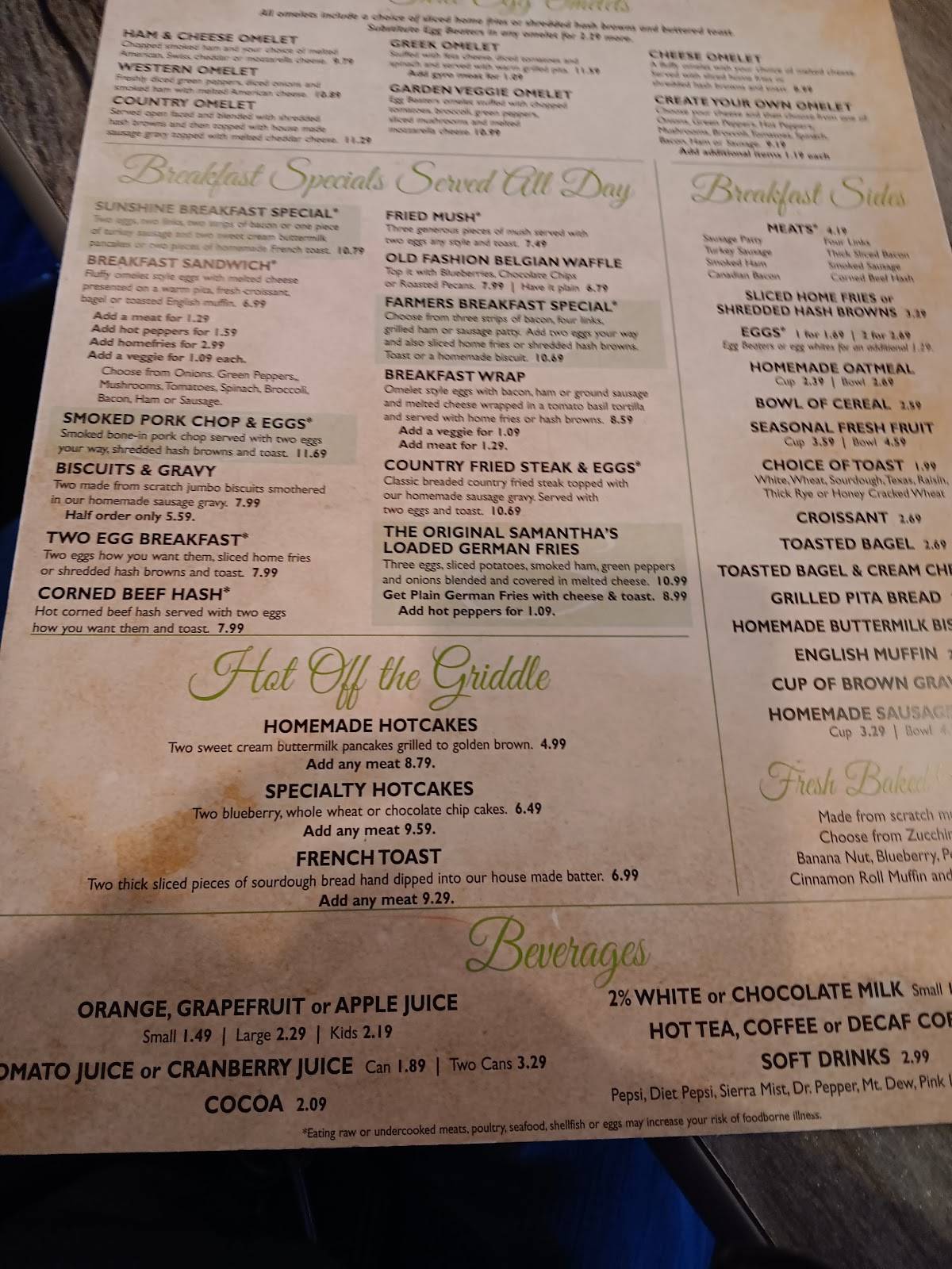 Menu at Samantha's Bar and Grille, North Canton, Market Ave N