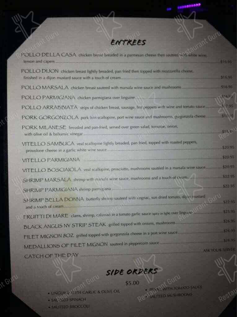Menu at Sambuca Grille restaurant, Scranton