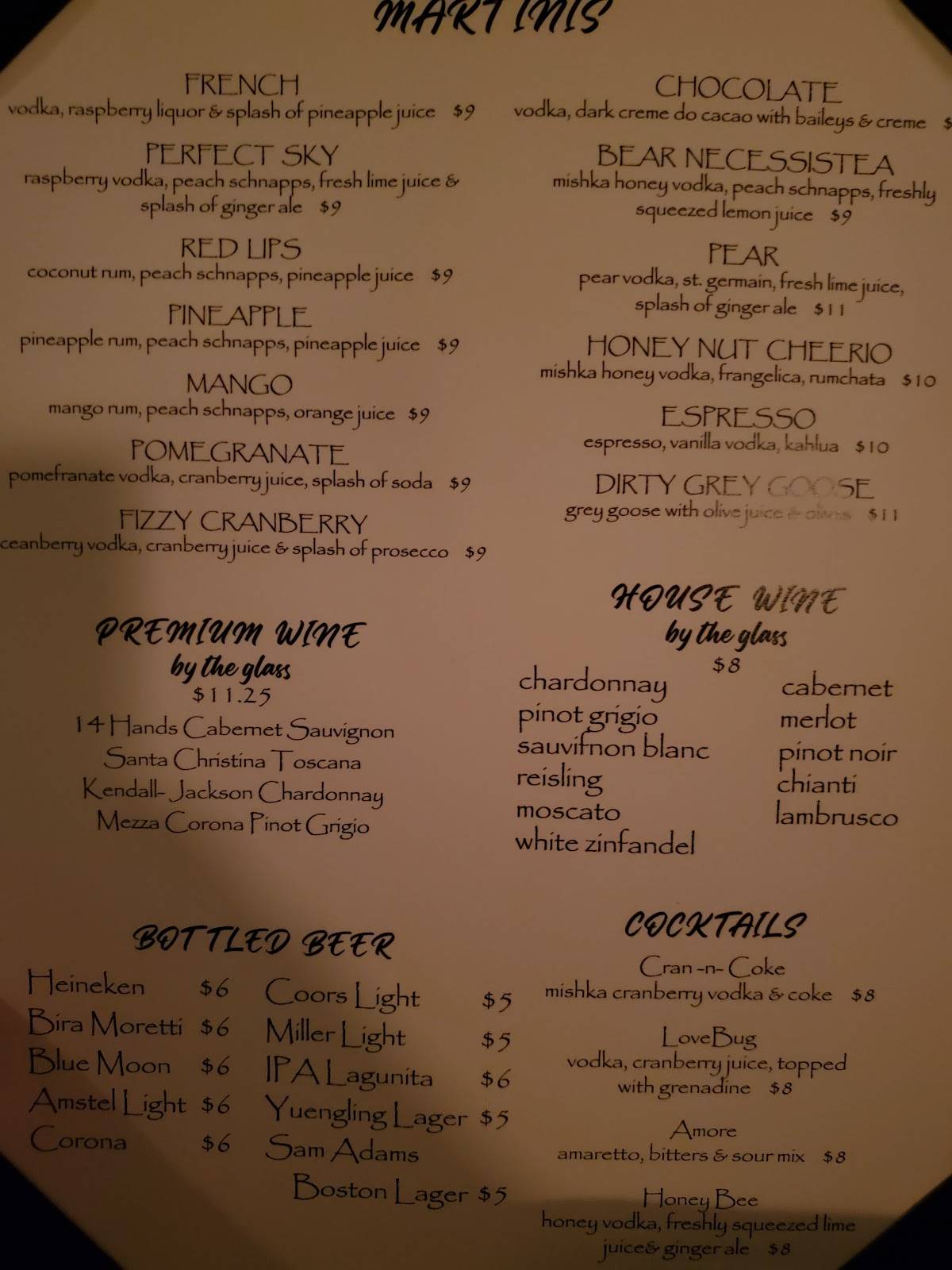 Menu at Sambuca Grille restaurant, Scranton