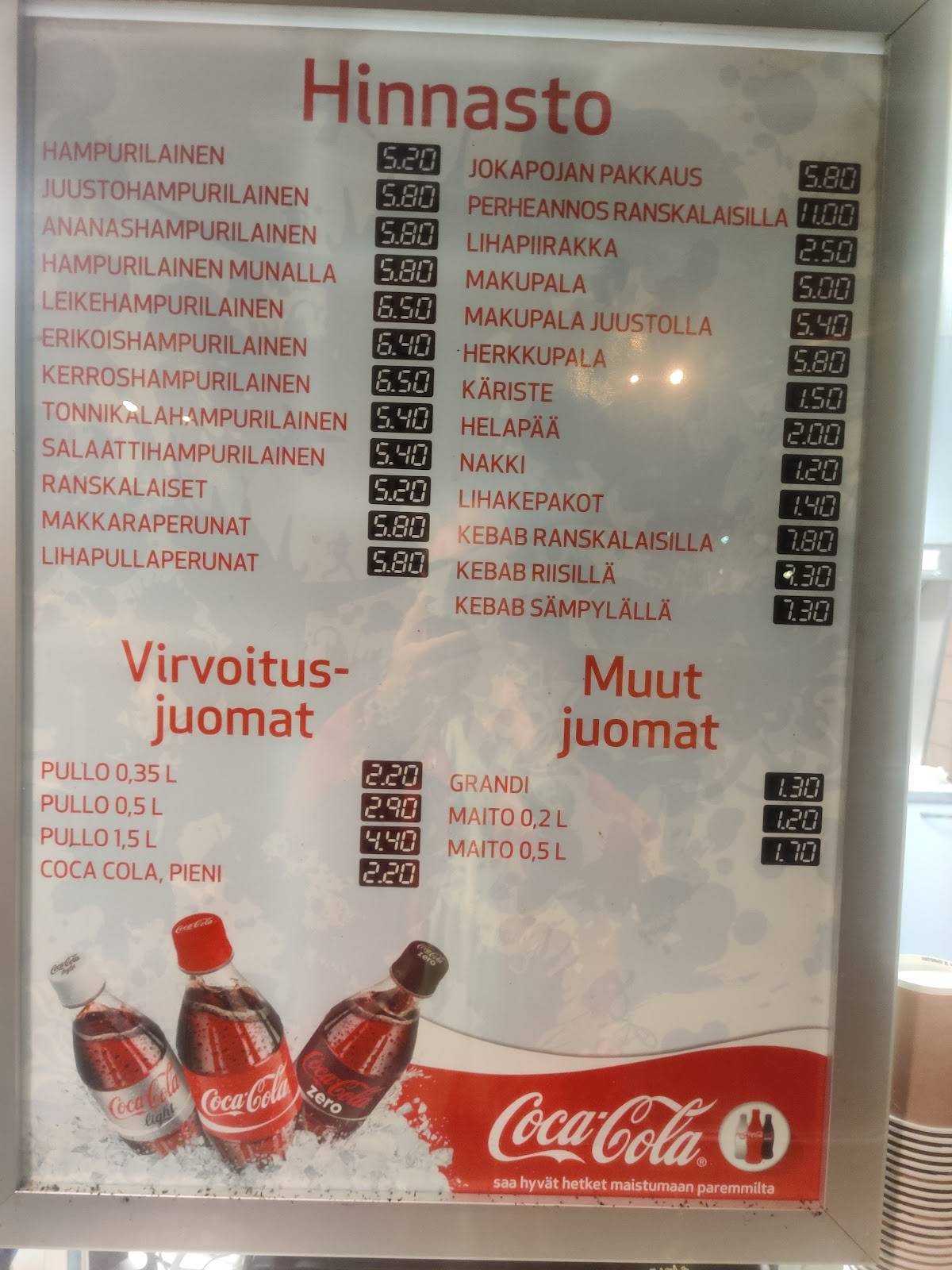 Menu at Samburger cafe, Seinäjoki, Ruukintie 39