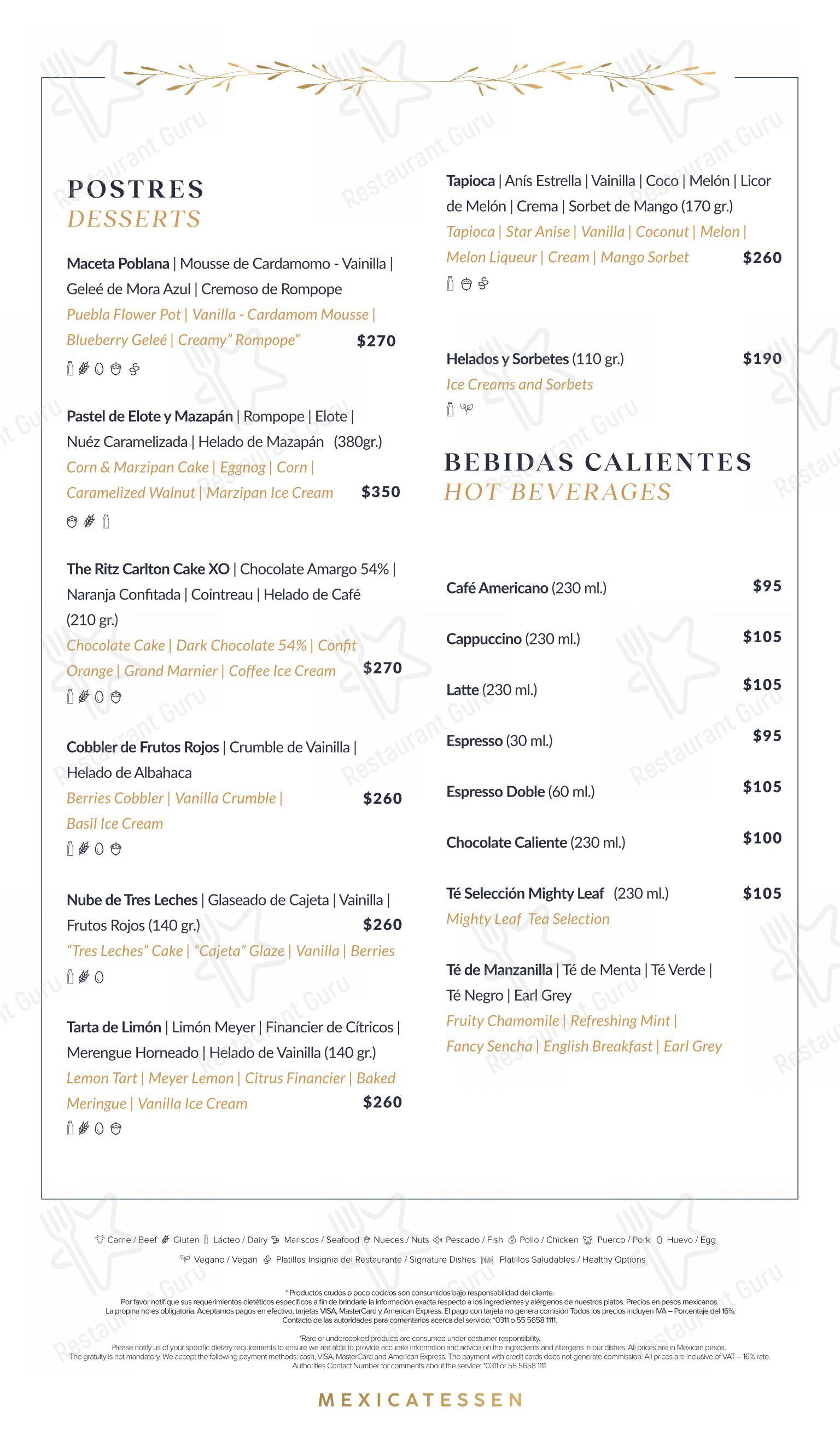 Carta del restaurante SAMOS - The Ritz Carlton México City, Ciudad del ...