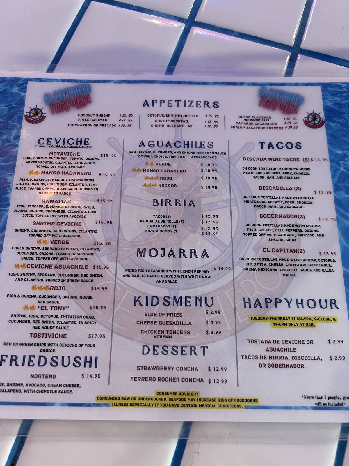 Menu at El Cevichero Restaurant y Cantina, San Antonio, SE Military Dr ...