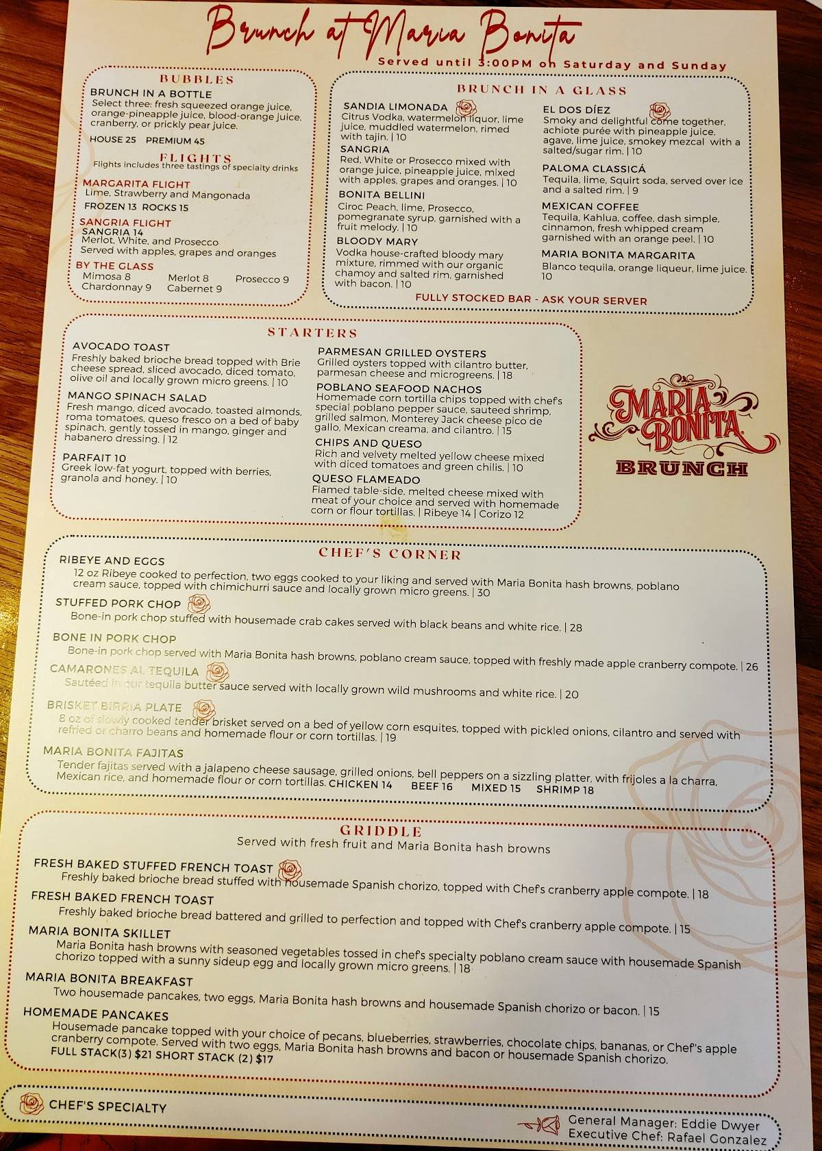 Menu at Maria Bonita Restaurant, San Antonio, 350 Northaven Dr