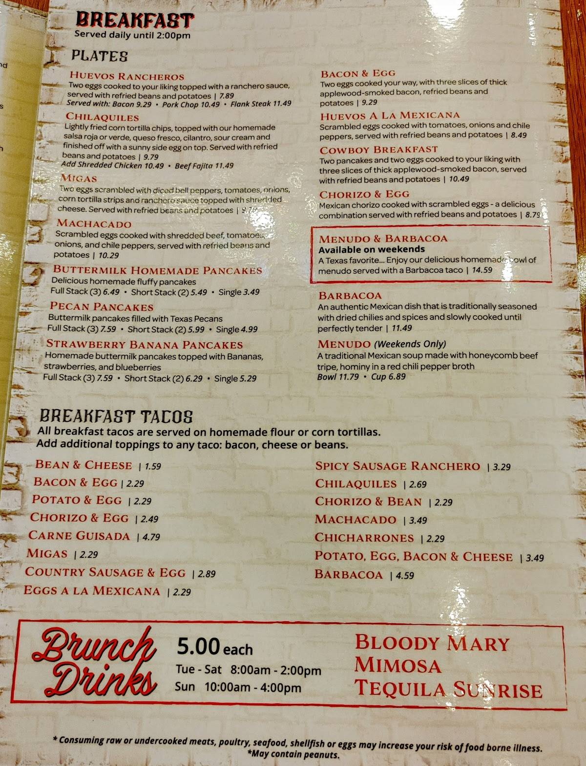 Menu at Maria Bonita Restaurant, San Antonio, 350 Northaven Dr