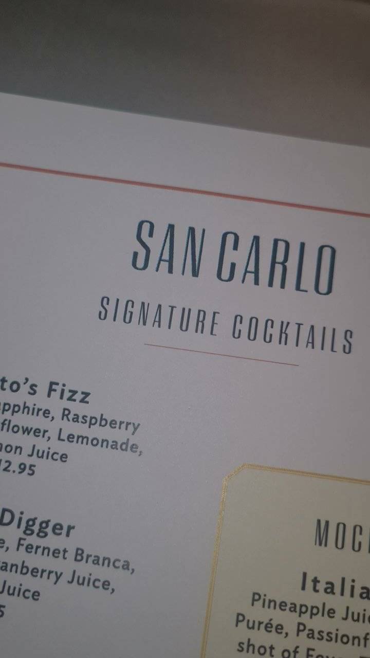 Меню ресторана San Carlo - London, Лондон, 2 Regent Street Saint James's