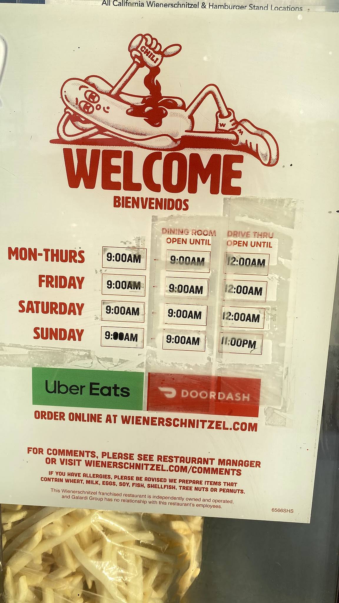 Menu at Wienerschnitzel fast food, San Diego, Garnet Ave