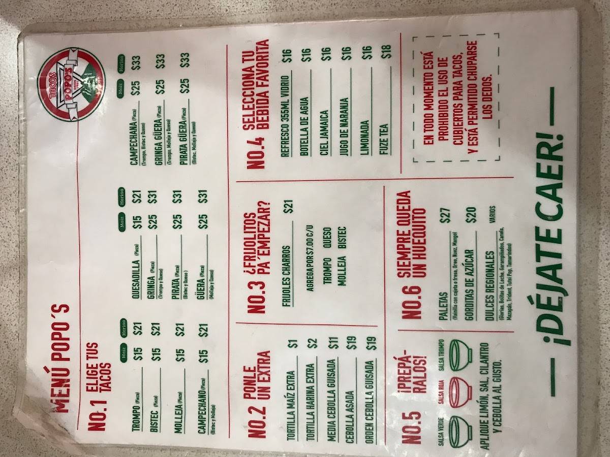 Carta del restaurante Tacos y Tacos POPOS, San Nicolás del los Garza ...
