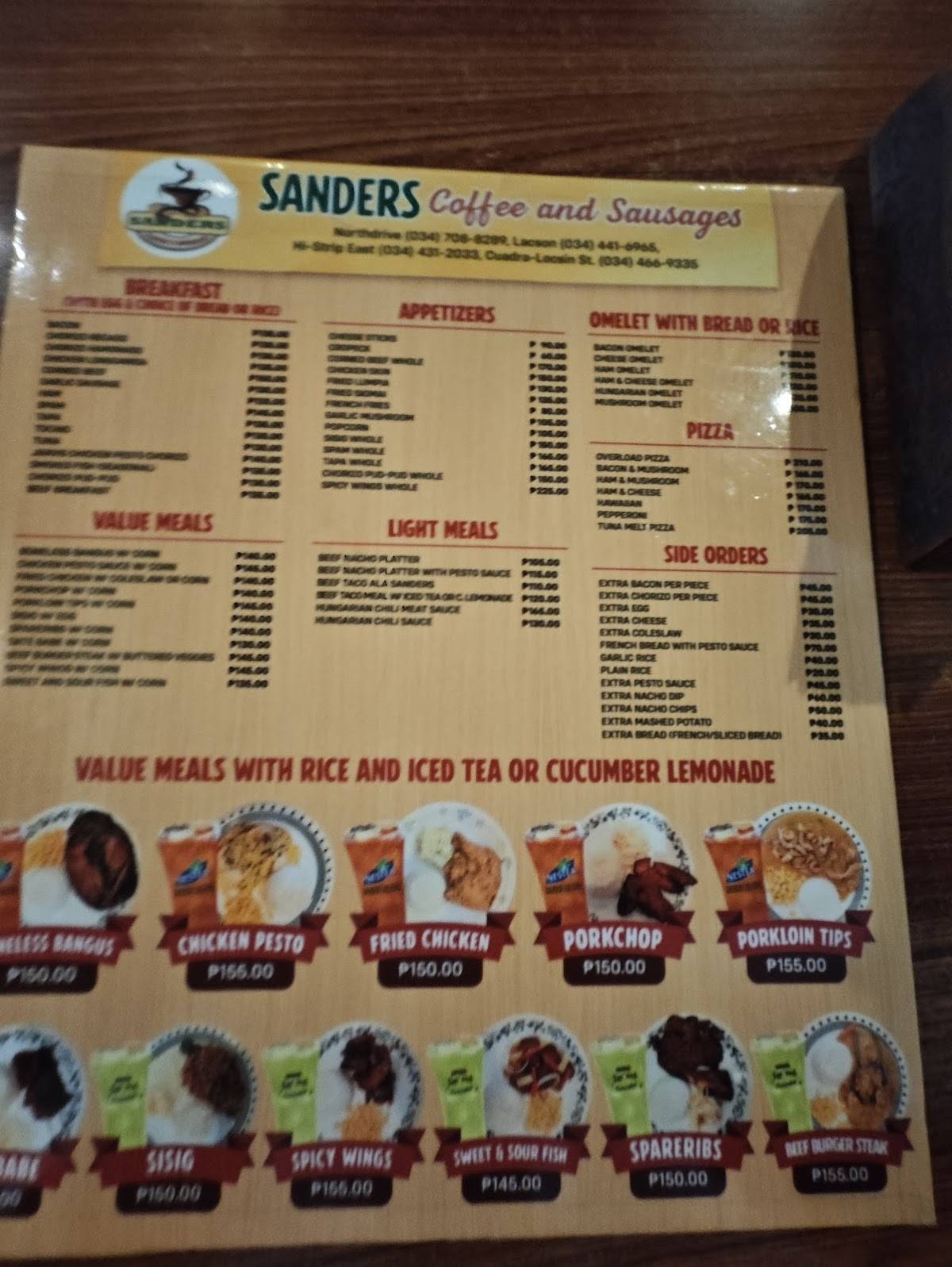 Menu at Sanders Shopping restaurant, Bacolod