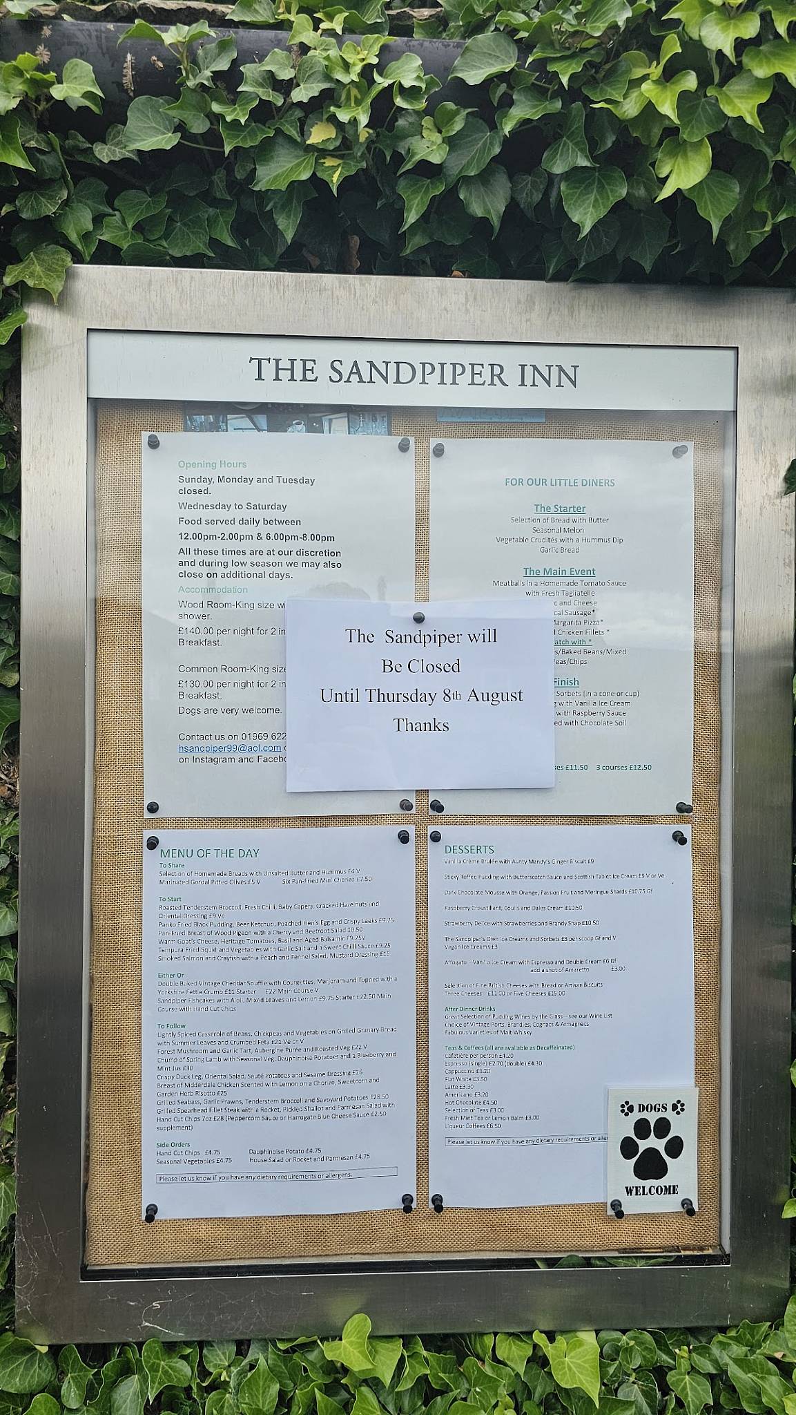 Menu at Sandpiper Inn pub & bar, Leyburn