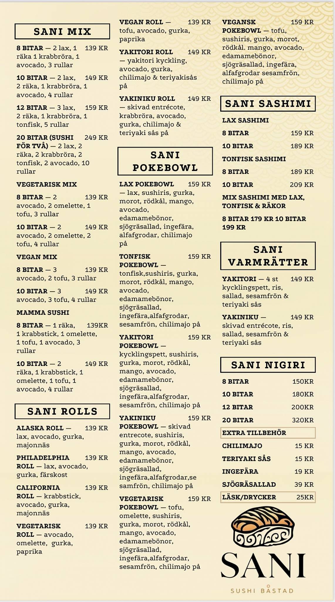 Menu at Sani sushi Båstad restaurant, Båstad