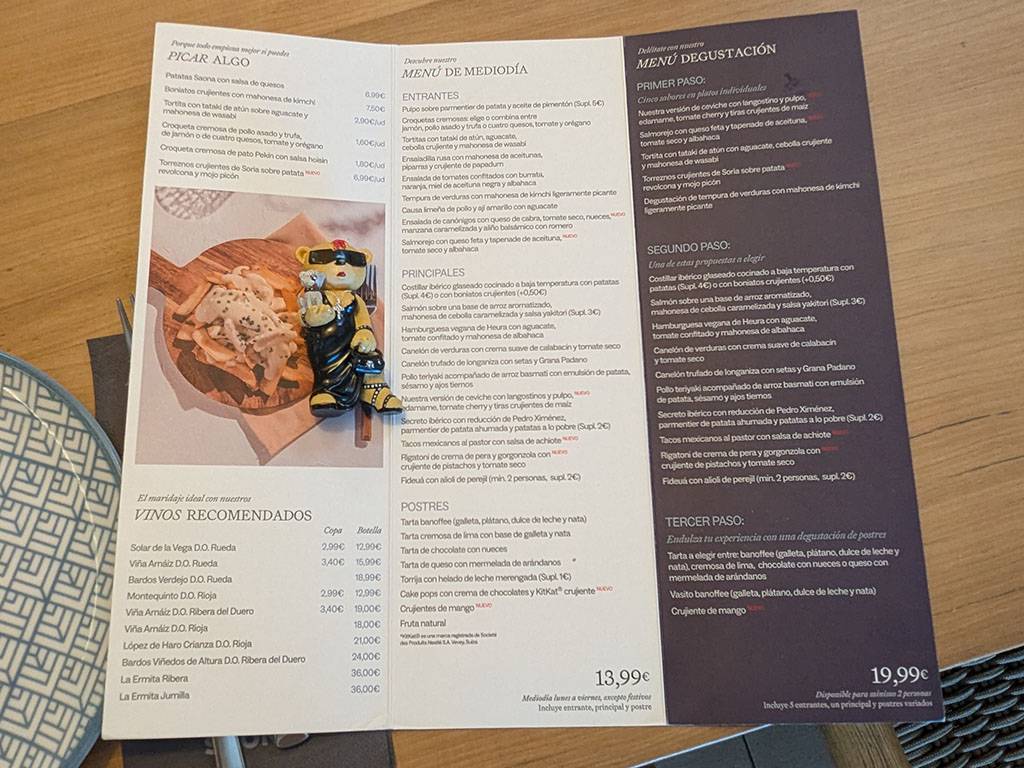 Carta del restaurante Saona Les Gavarres, Tarragona
