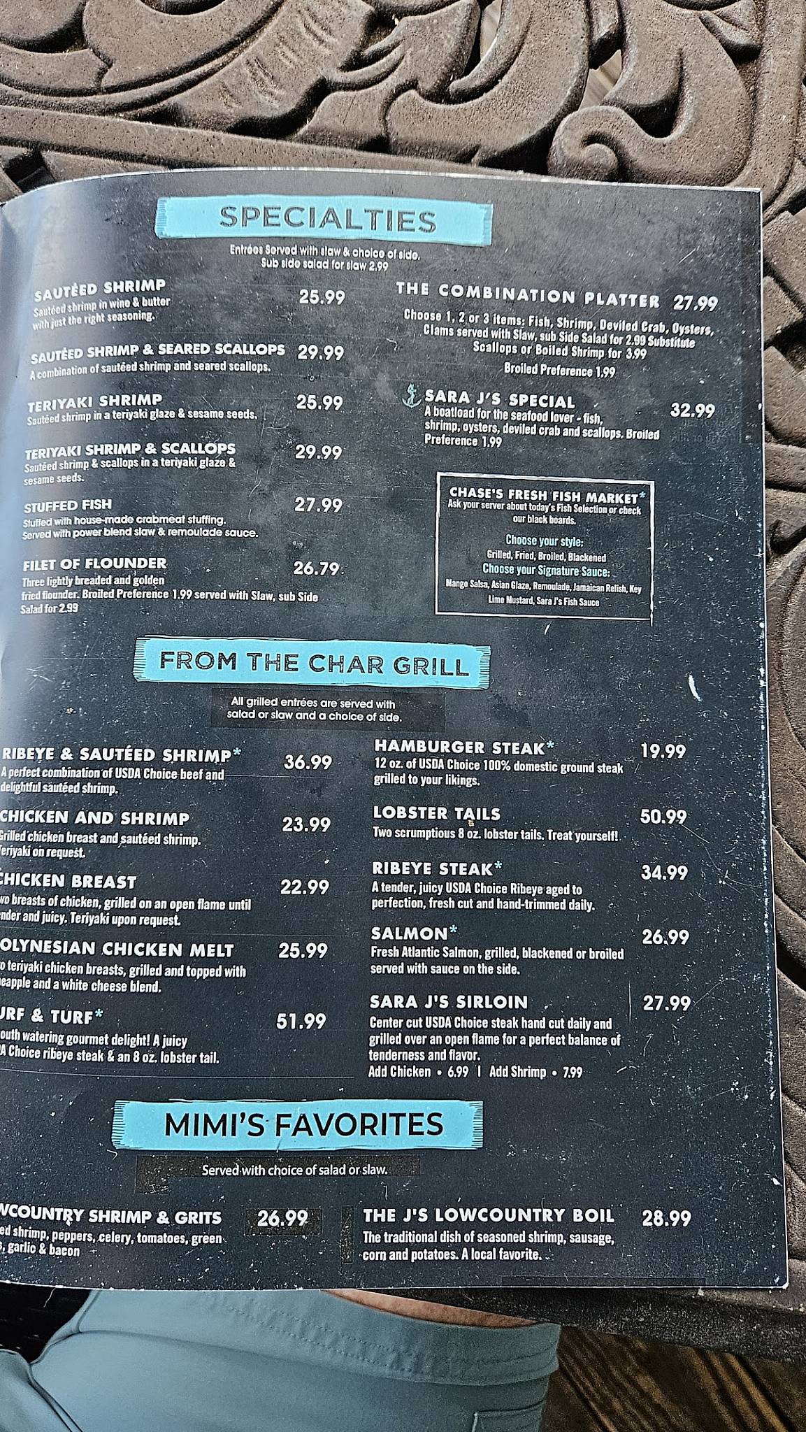 Menu at Sara J's Seafood Restaurant, Garden City, 314 Atlantic Ave