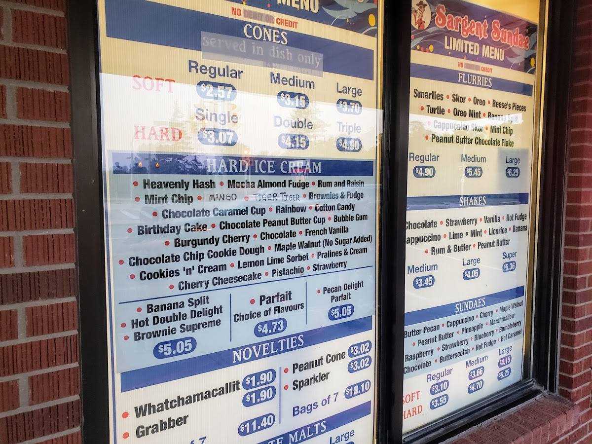 Menu at Sargent Sundae cafe, Winnipeg
