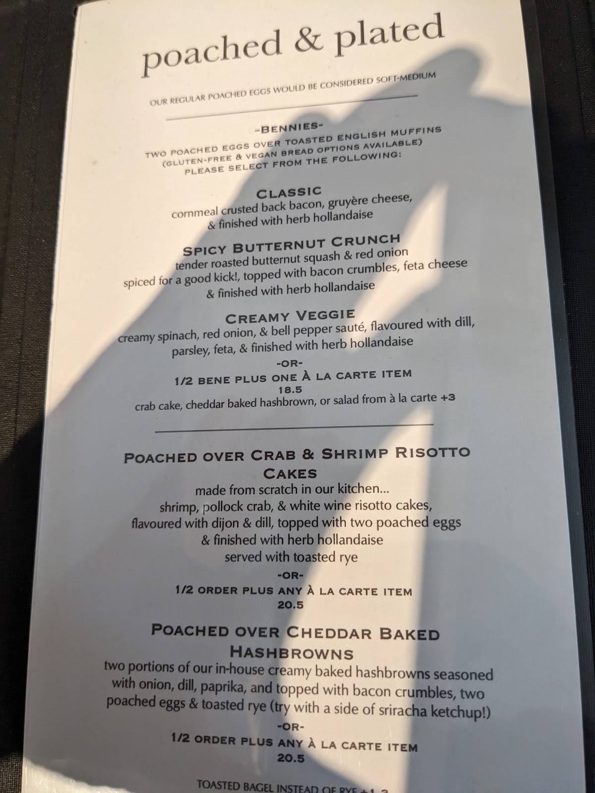 Menu at Poached Breakfast Bistro restaurant, Saskatoon