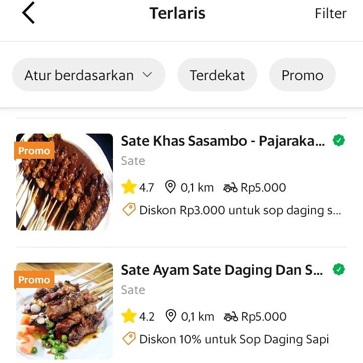 Carta del restaurante Sate ayam sate daging dan sate kambing khas ...
