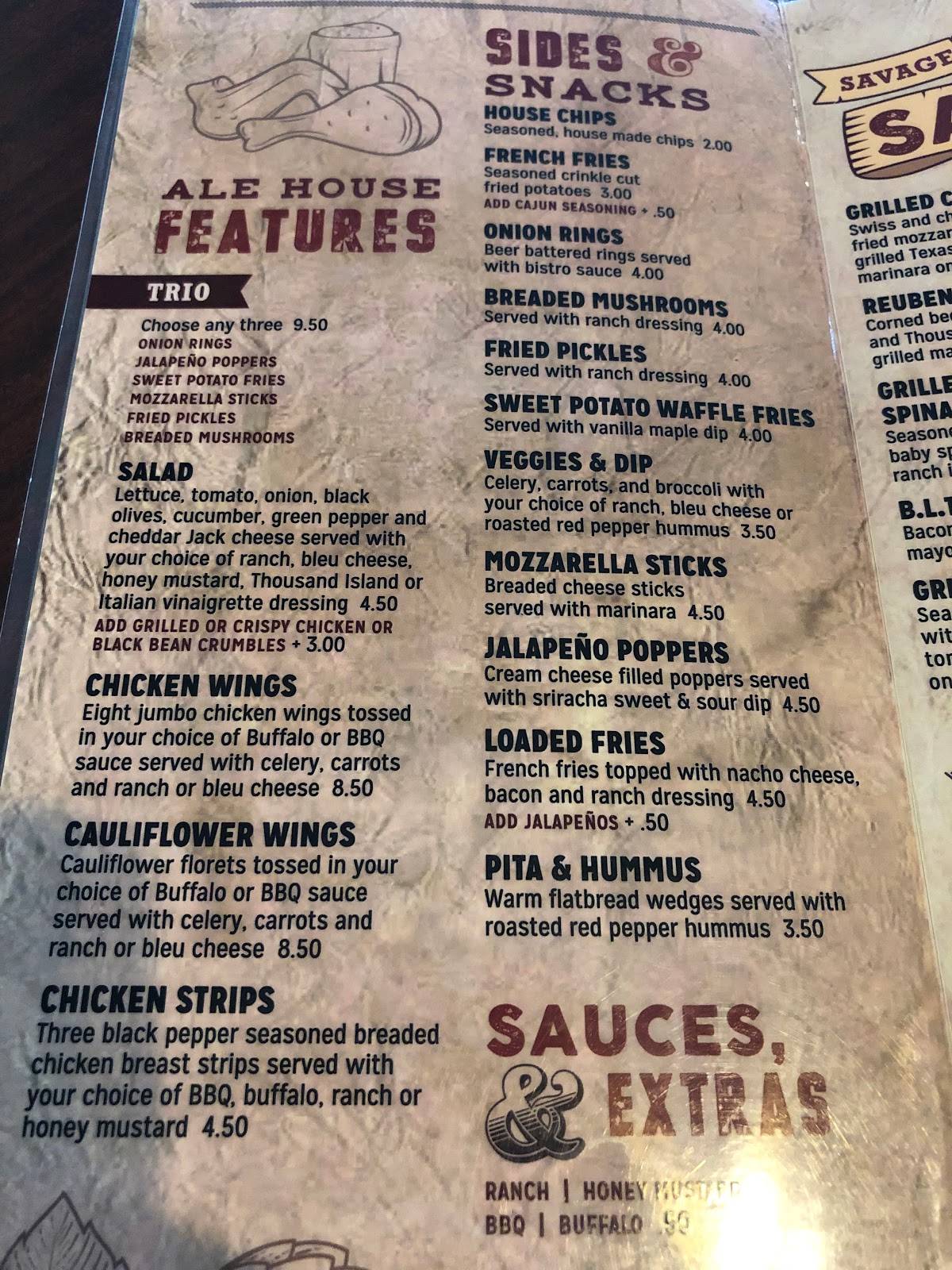 Menu at Savage's Ale House pub & bar, Muncie