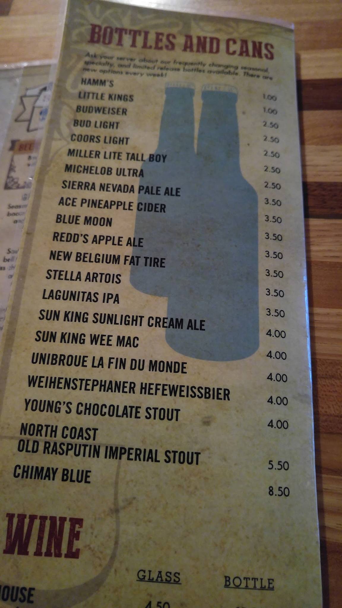 Menu at Savage's Ale House pub & bar, Muncie