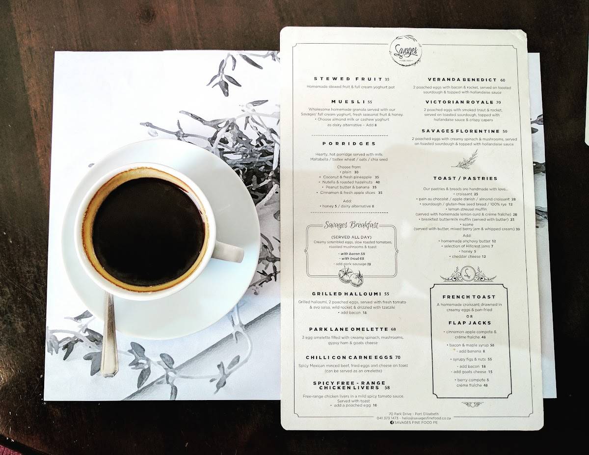 Menu at Savages Fine Food restaurant, Port Elizabeth