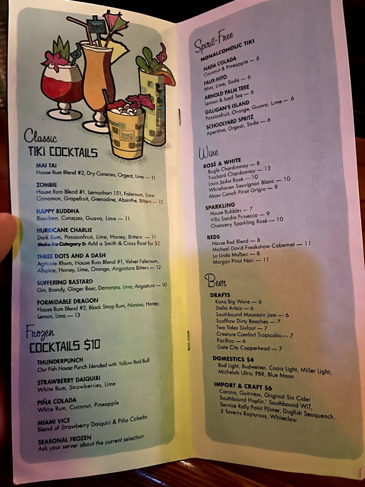 Menu at The Bamboo Room Tiki Bar, Savannah
