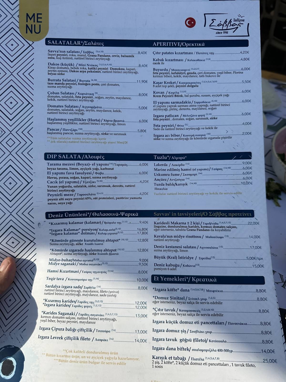 Menu at Savas Street Food Station, Paralia