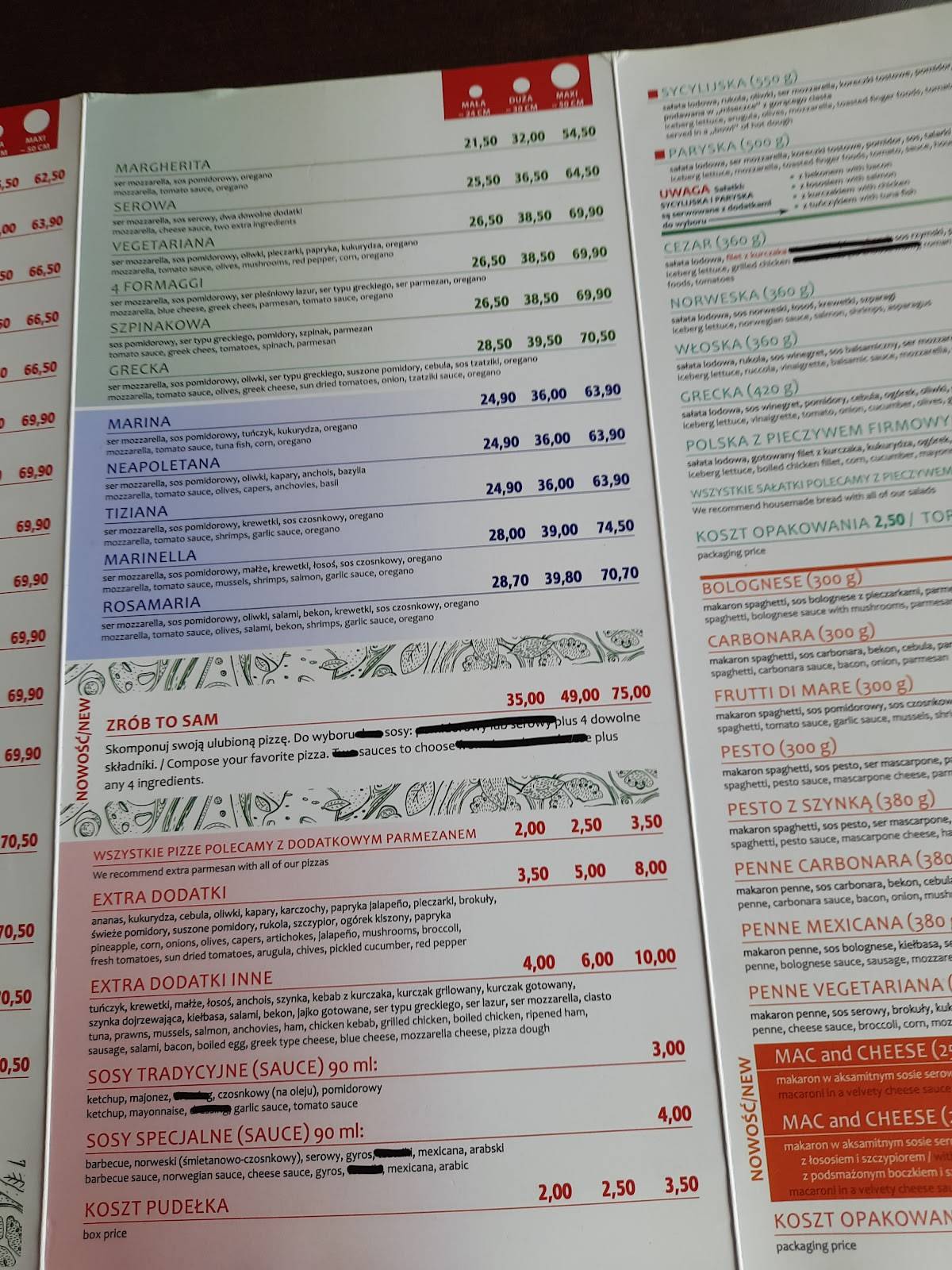 Menu at Savona Choroszcz restaurant, Choroszcz